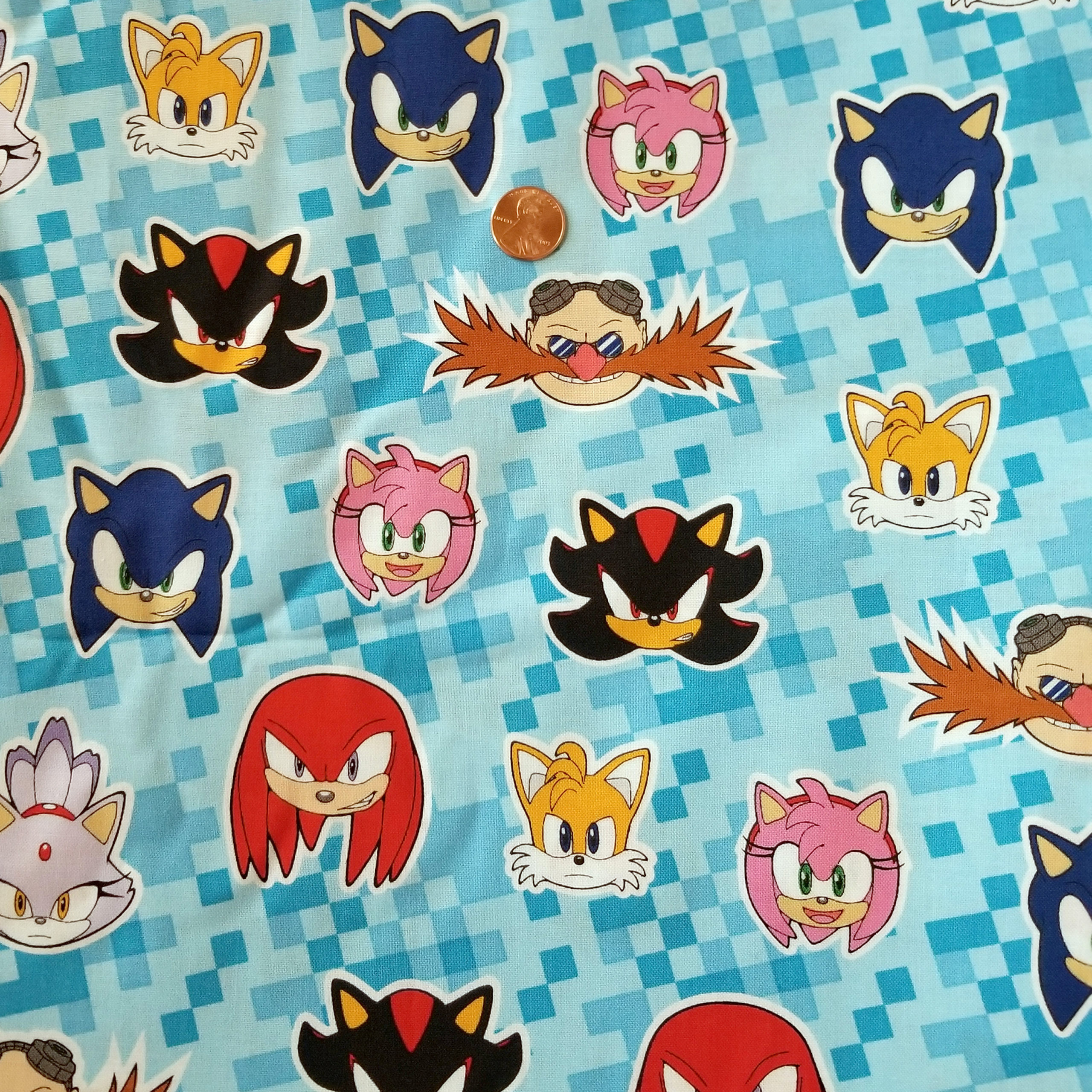 Sonic the Hedgehog Officially Licensed Blue Check Quilting Cotton ...