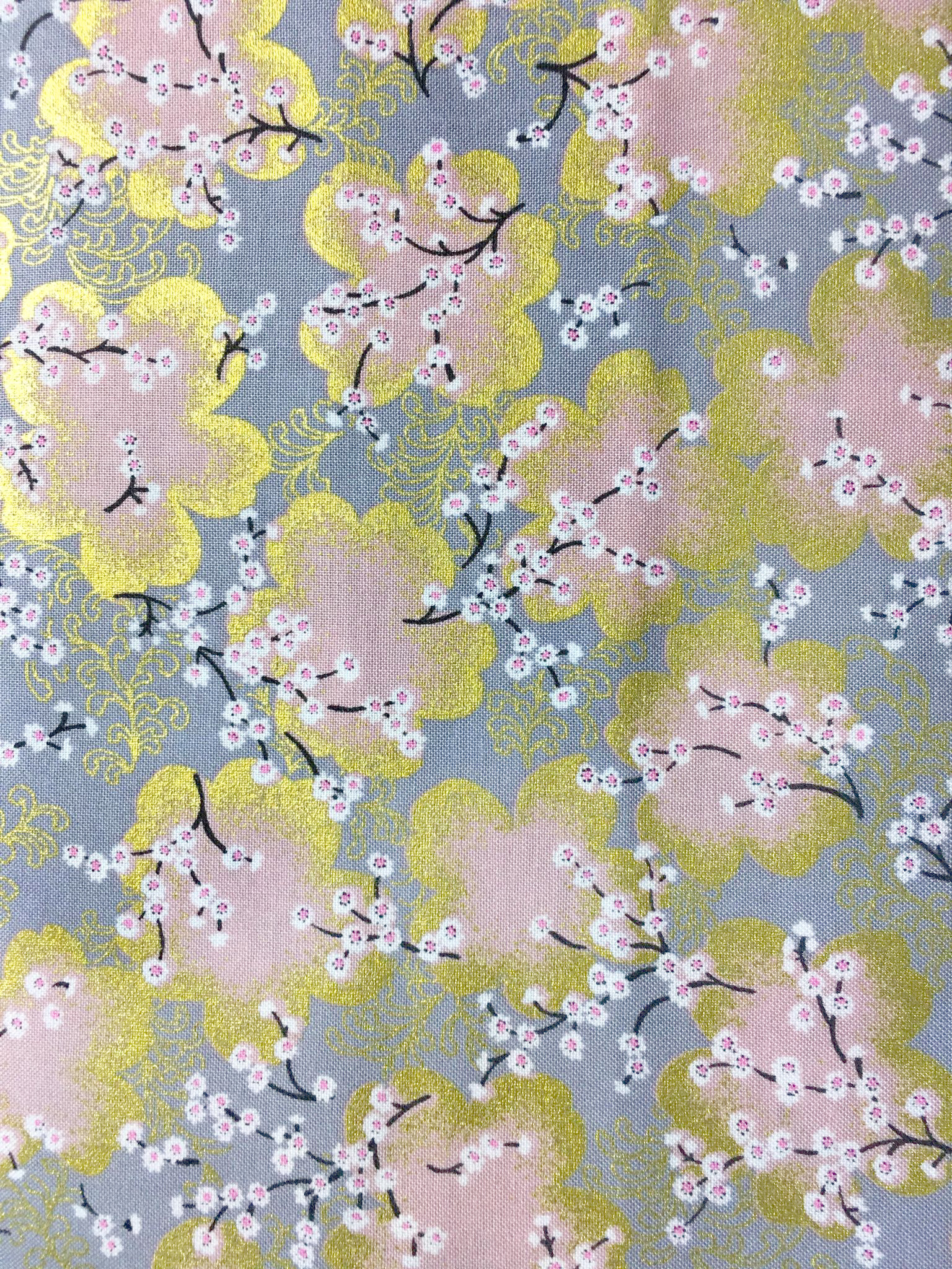 Sakura Cherry Blossom Branches over Gray Japanese Cotton – Tangerine ...