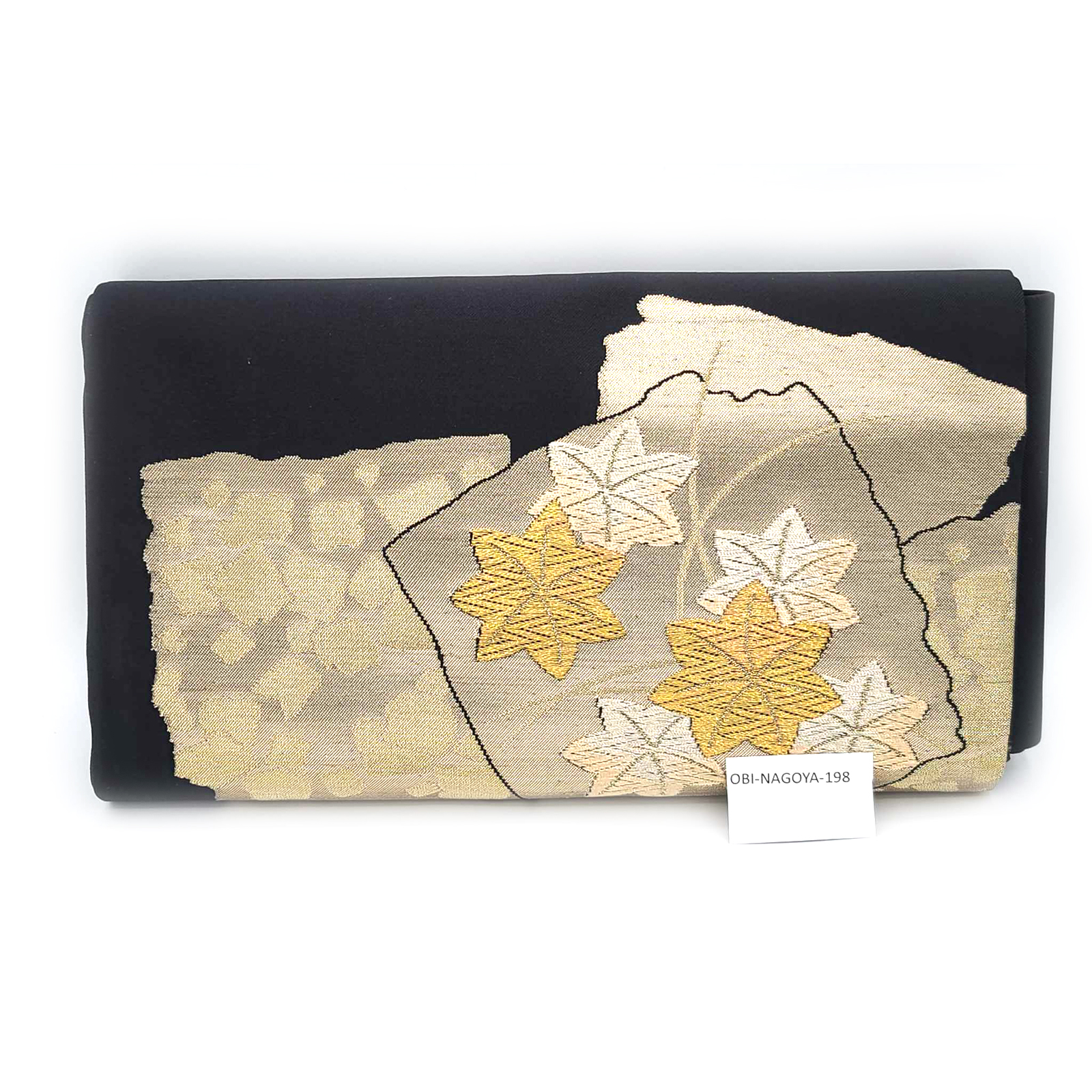 Konpeito-like Designs in Gold on Black Nagoya Obi – Tangerine Mountain